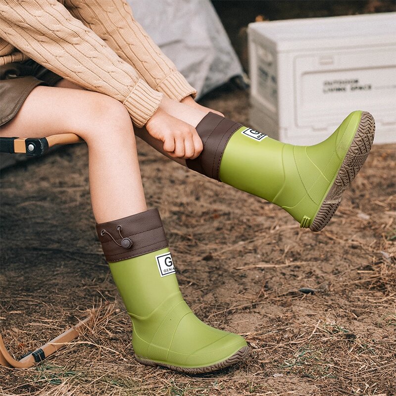 Полуботинки, походная обувь, женская модная резиновая обувь, резиновые сапоги средней высоты, водонепроницаемые нескользящие рабочие резиновые сапоги для родителей и детей