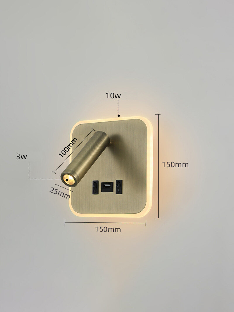 Светильник LJHI, настенный, LED, USB, бронзовый, 15х15х15 см