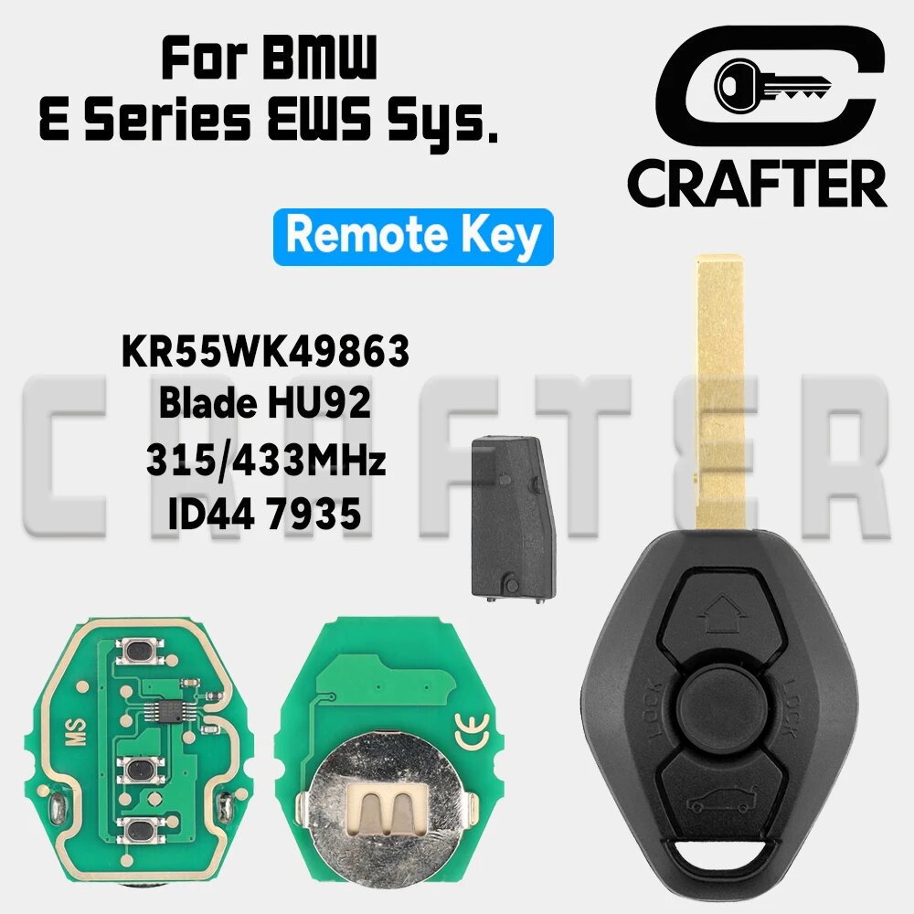 Ключ Crafters BMW EWS Sytem LX8FZV 315/433 МГц ID44 7935 Дистанционный автомобильный ключ для E38 E39 E46 X3 X5 Z3 Z4 3/5/7 Series Blade HU58/HU92 315 MHz, Blade HU92