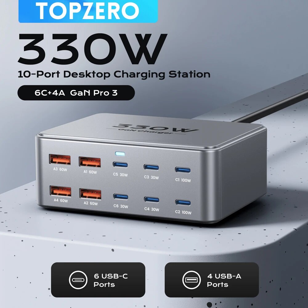Зарядная станция 330 Вт USB-C GaN EU plug, быстрая зарядка 100 Вт