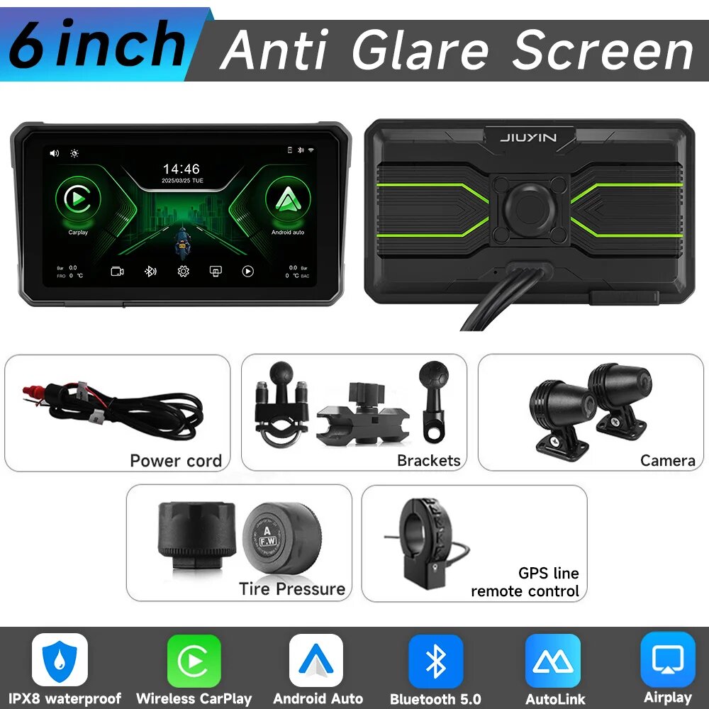 6-дюймовый 2K HD мотоциклетный GPS-навигатор Беспроводной Carplay Android Auto DVR M792-TMPS-control