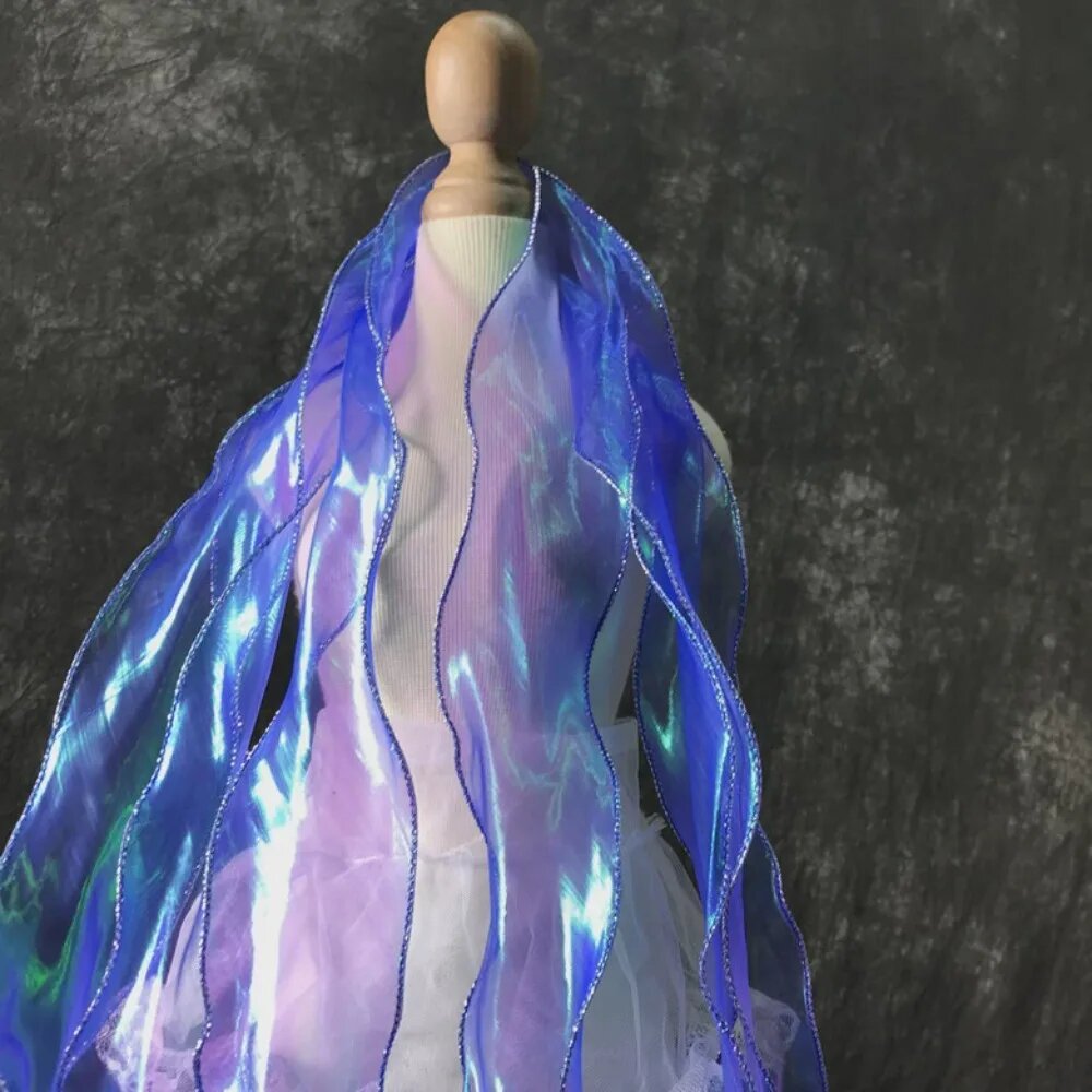 1 м Русалка, серебряный шелк, волнистые оборки, прозрачное лазерное градиентное кружево, иллюзия ручной работы, волнистая ткань, дизайнерские аксессуары