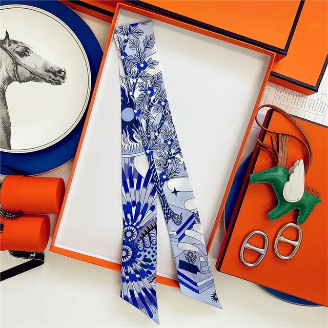 100% шелк высококачественные роскошные брендовые товары шарф Женская повязка на голову фуляр галстук ленточный шейный платок узкие шарфы аксессуары для волос