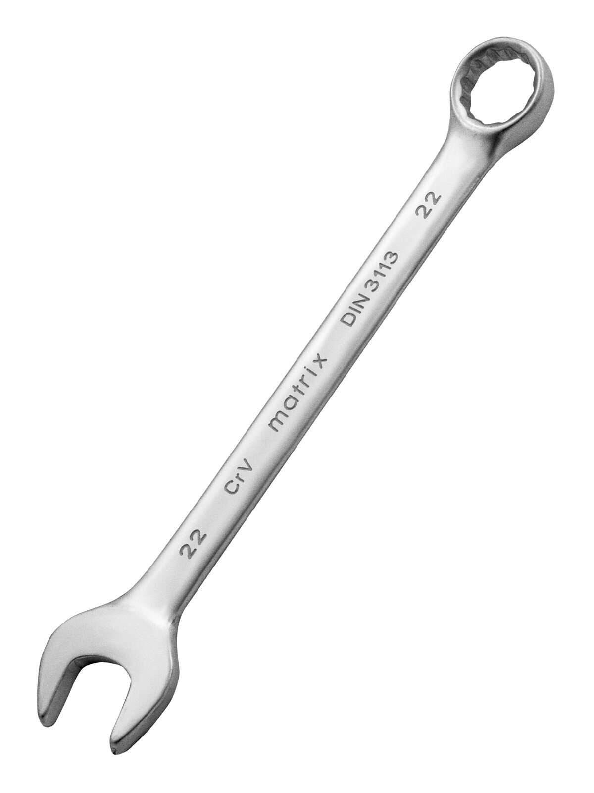 Ключ комбинированный Matrix, 22 мм, 12 граней, изогнутая накидная часть, CrV, матовый хром, гаечный ключ, 15118