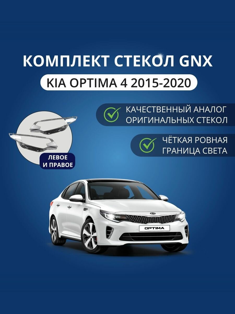 Стекла фар GNX для Kia Optima 4 (2015-2020), комплект, поликарбонат