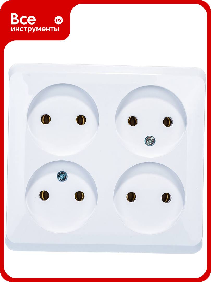 Розетка Systeme Electric 4-м ОП Этюд 16А IP20 без заземления, белая SchE PA16-205B 293411, 250 В, белый