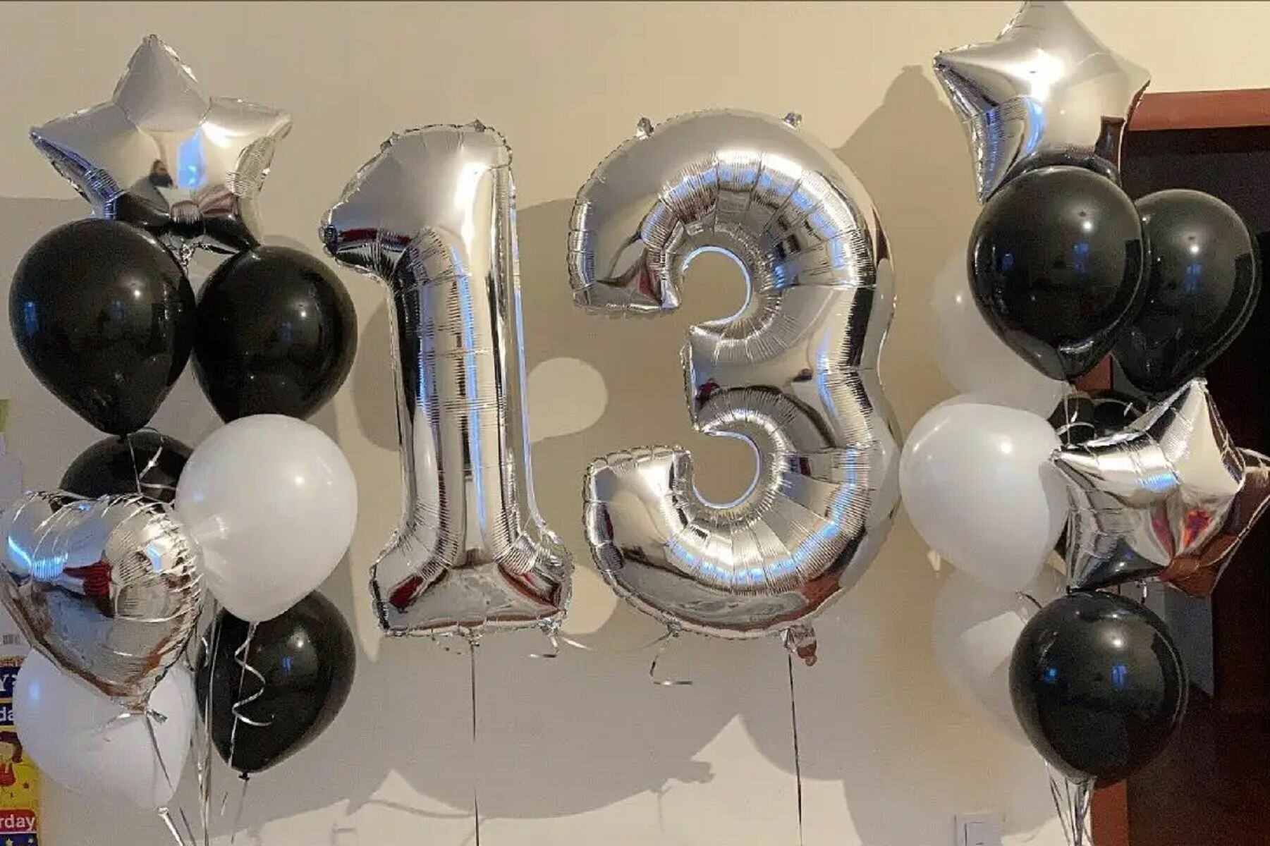 Шар воздушный фольгированный Цифра 13, цвет серебряный 42"/106 см (шс1)(шс3)