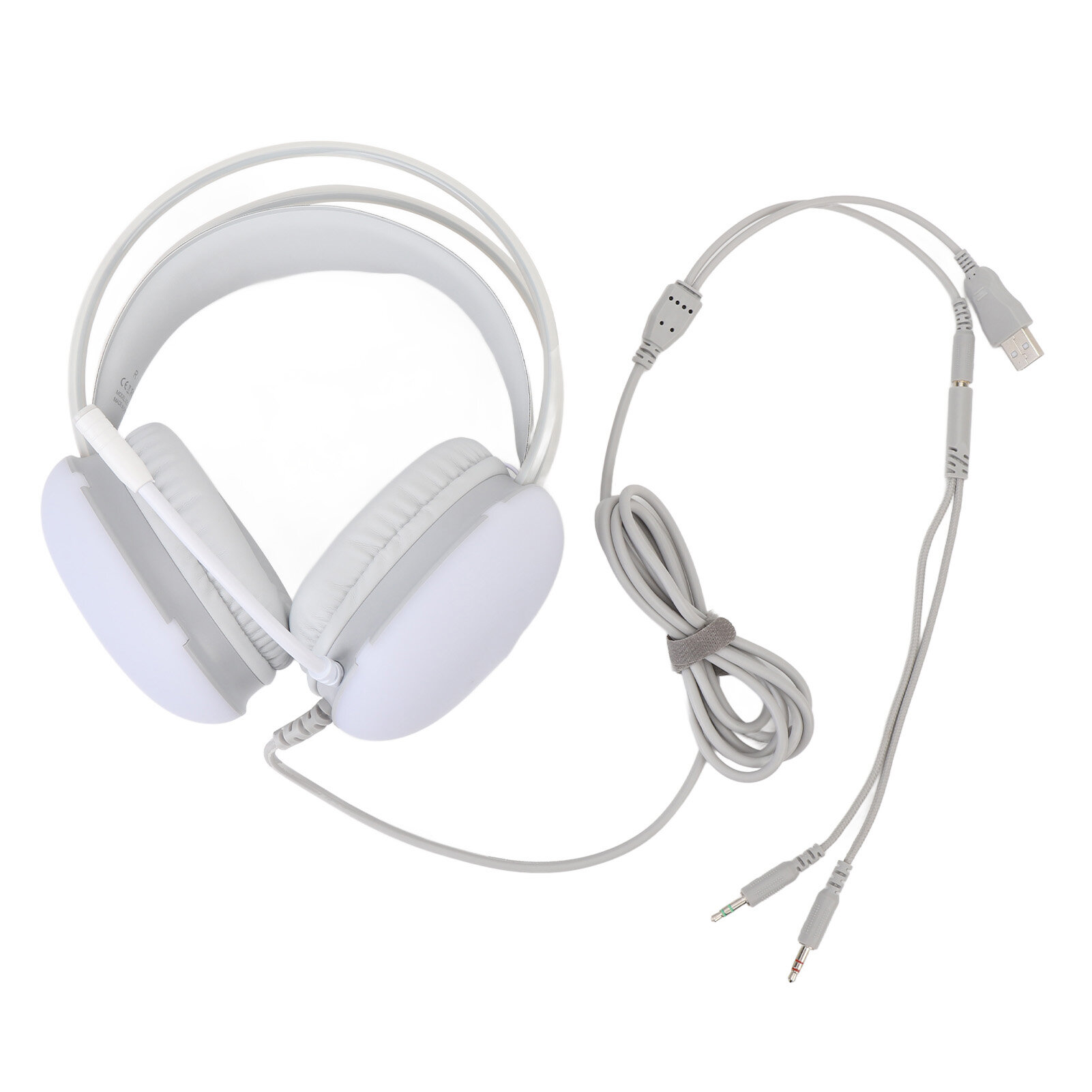 Gaming Headset RGB Rainbow Lighting Wired Adjustable Headband Over Ear Headphone with Mic for PC PS4 PS5 Laptop White