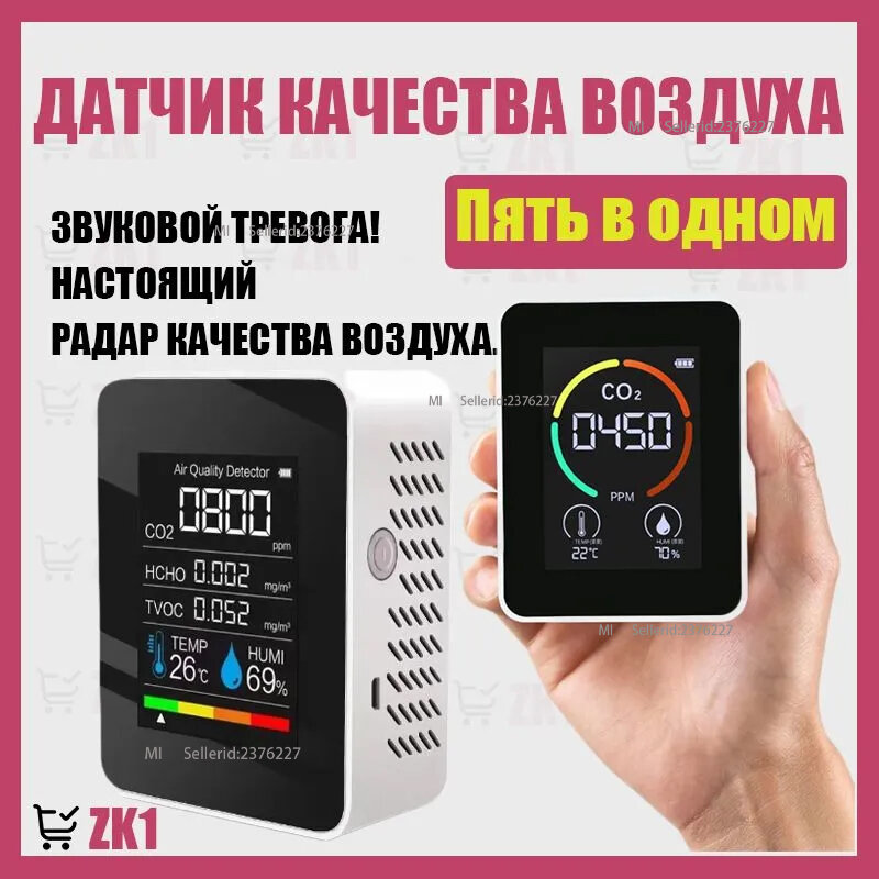 Датчик качества воздуха, содержания углекислого газа, формальдегида, температуры и влажности