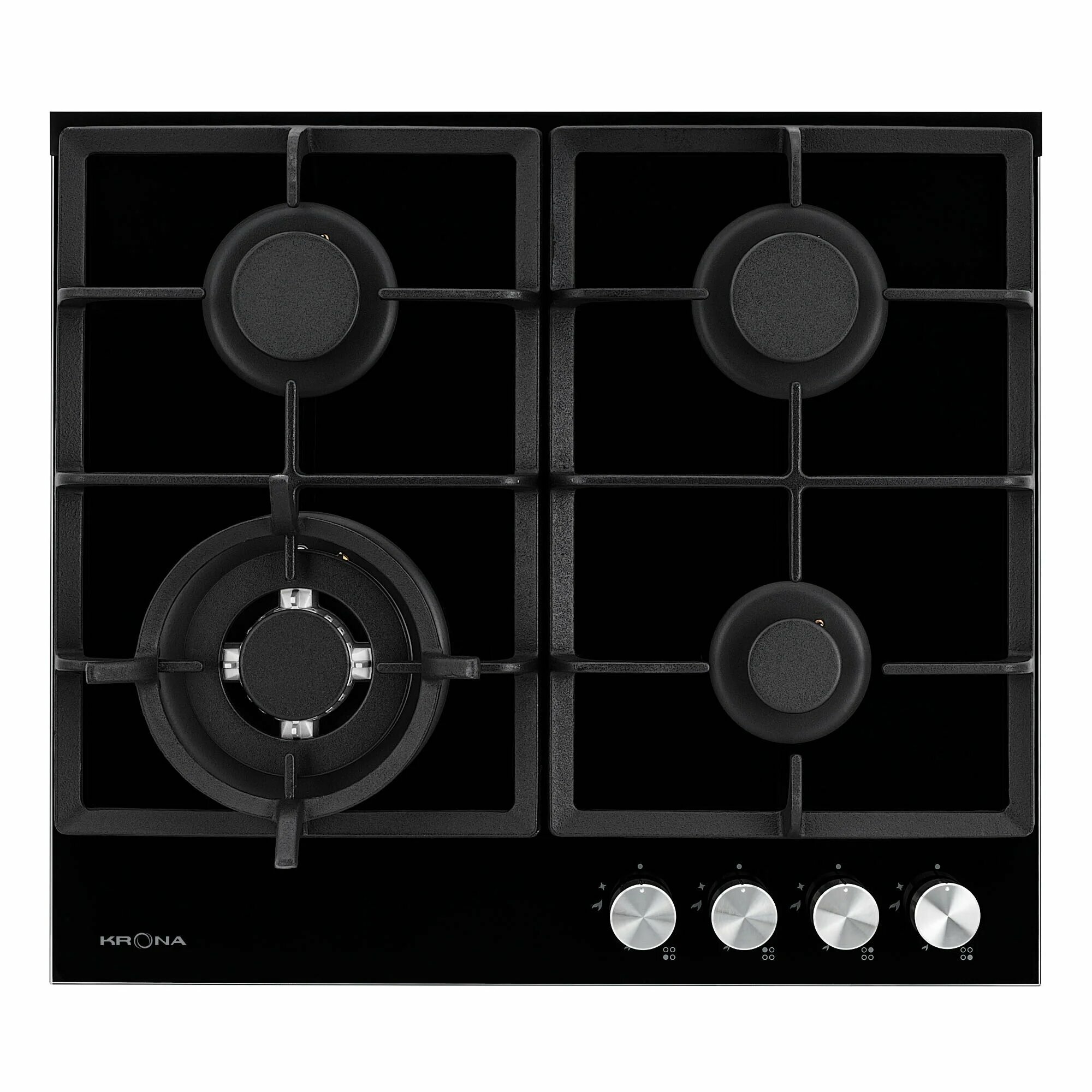 Газовая варочная панель Krona Alma 60, 4 конфорки, закаленное стекло, черный