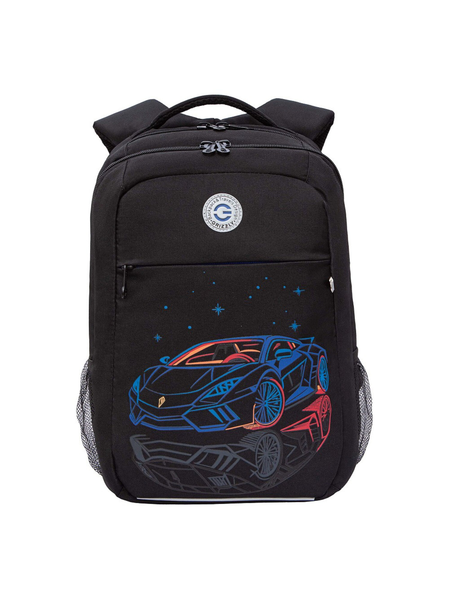 Школьный рюкзак GRIZZLY для мальчиков, RB-556-2, черный - синий, 26х39х19
