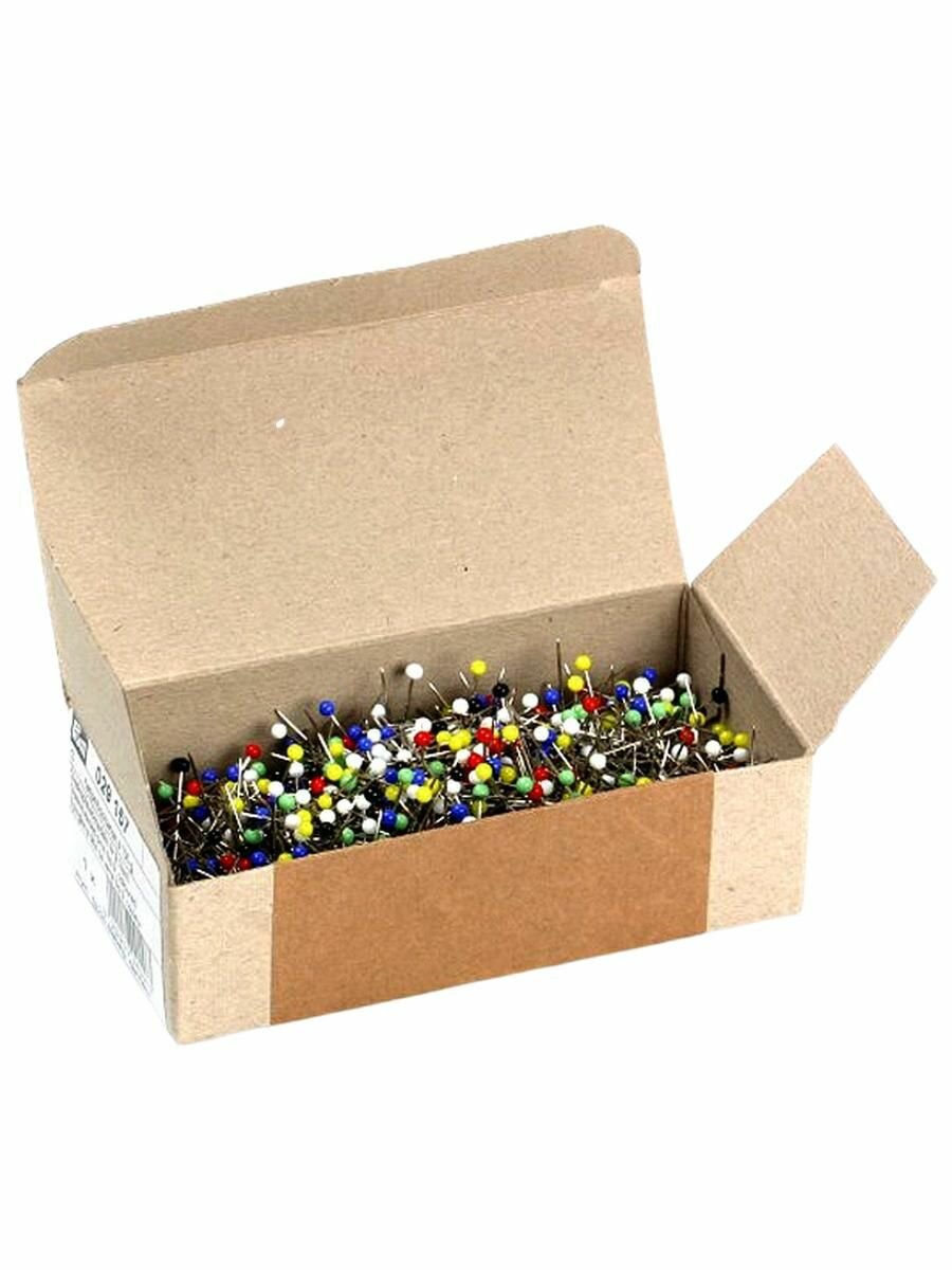 Булавки с разноцветными стеклянными головками 30х0,6мм в коробке, 1000 шт, PRYM