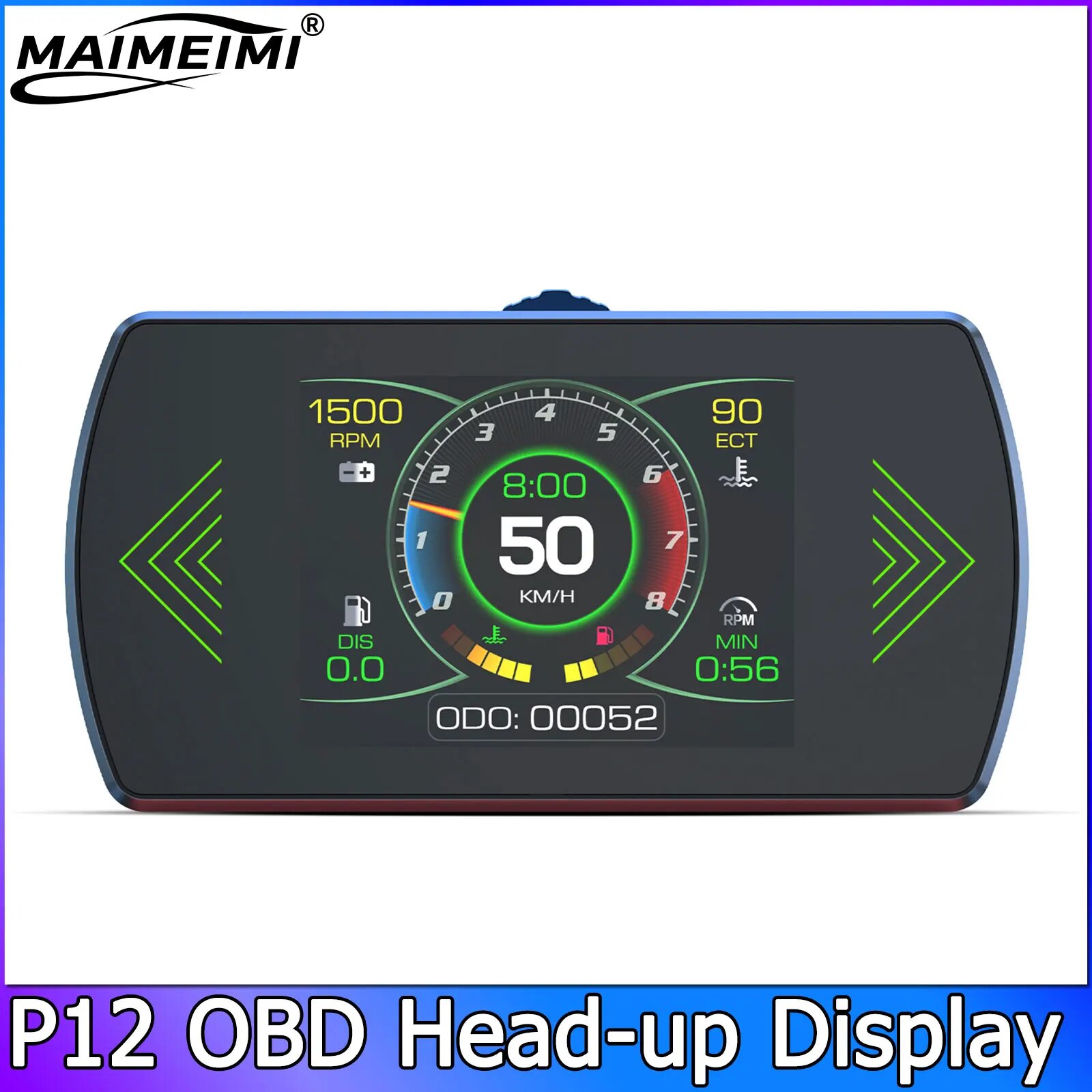 Автомобильный датчик скорости Бортовой компьютер P12 OBD2 HUD Проекционный дисплей Умный цифровой тахометр Спидометр ЭКТ Температура воды и масла