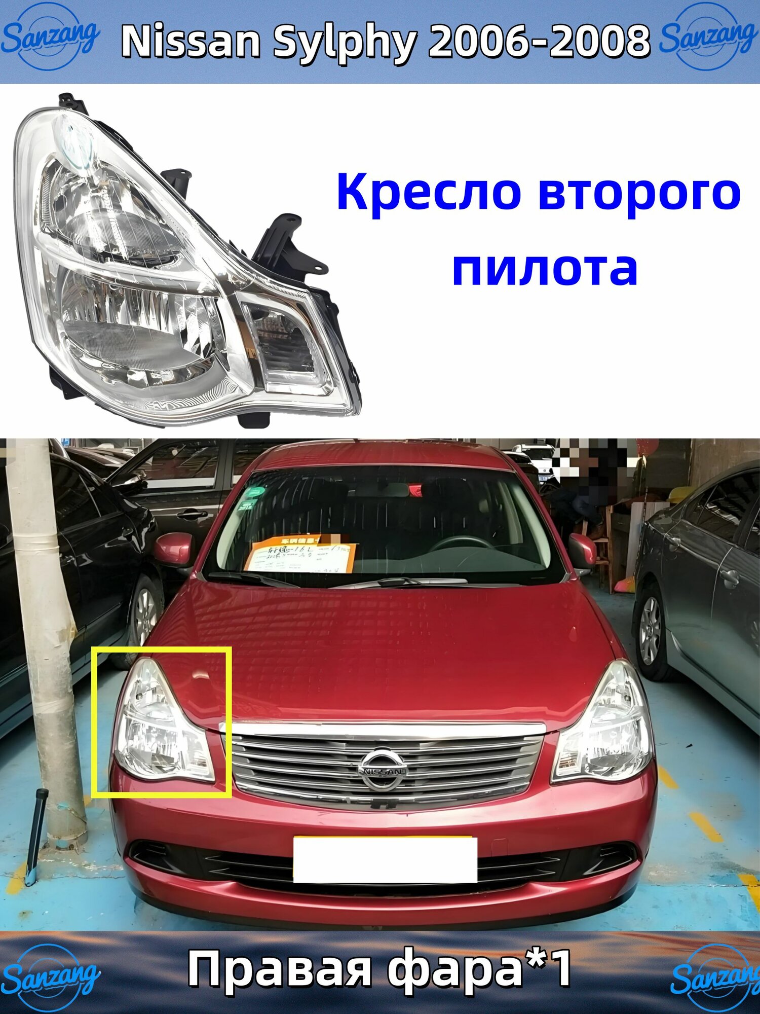 Автомобильная фара Sanzang, для Nissan Sylphy, правая, белая
