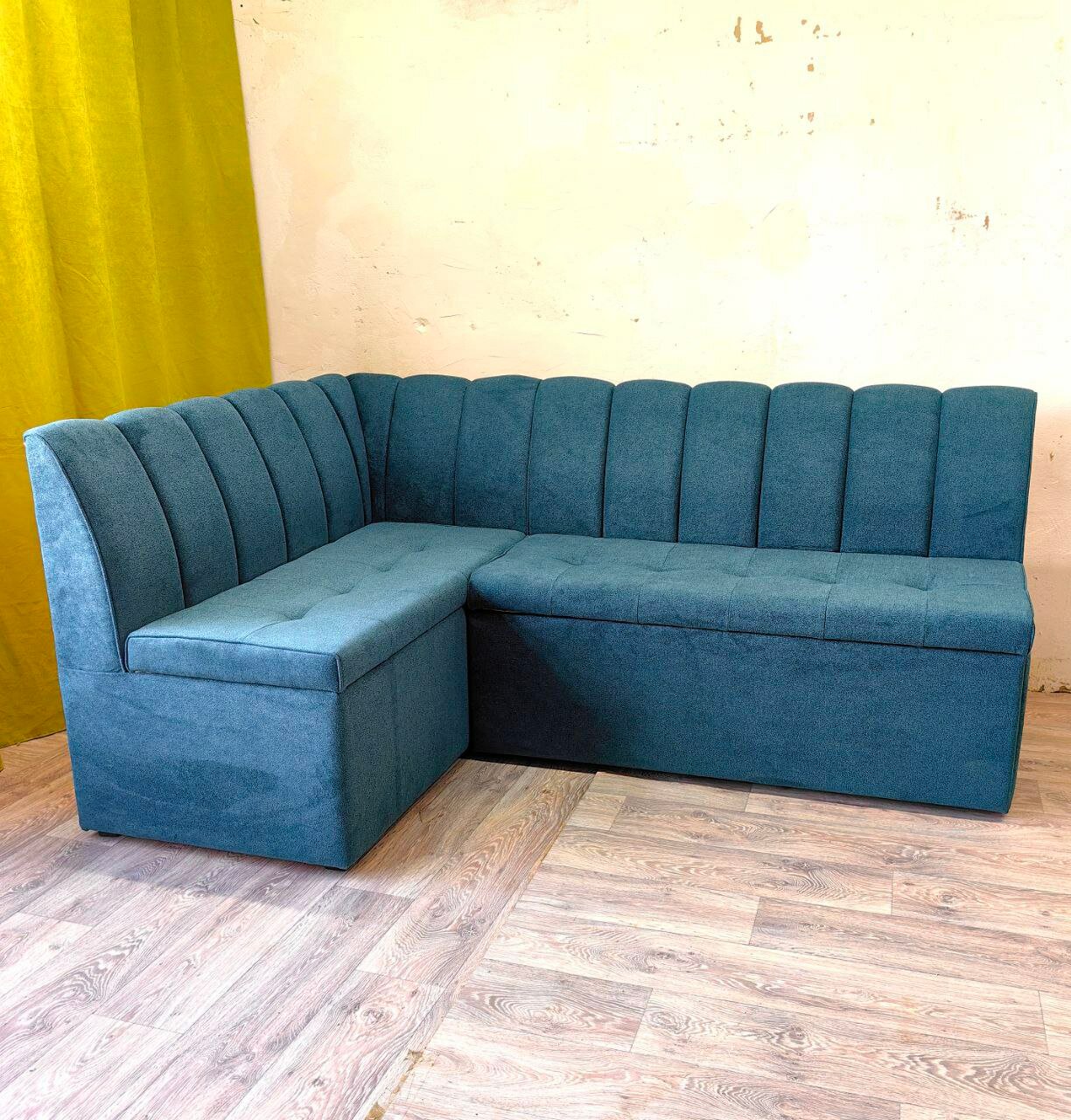 Кухонный уголок "Венеция", 200x140 см, с ящиком для хранения и мягким спальным местом, левый угол, синий