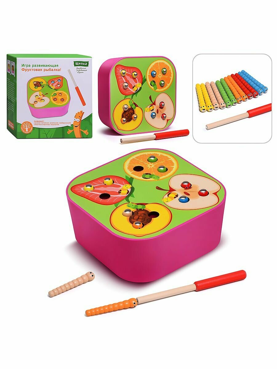 Рыбалка магнитная"Фрукты" D1923-1 Щепка, 15х15х6.5 см, детям от 3 лет