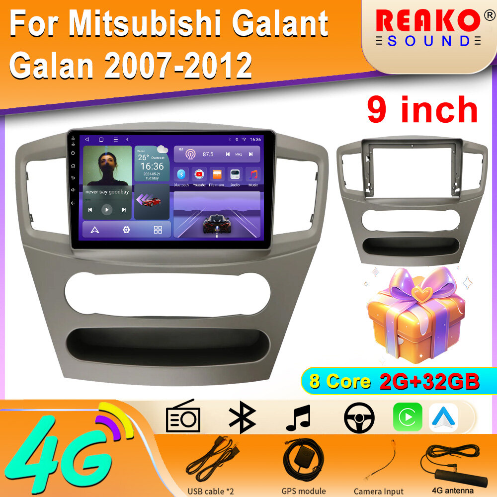Магнитола для Mitsubishi Galant Galan 2007-2012 , с камерой заднего вида. QLED экран 9 дюймов, Wifi 2din с сенсорным экраном, usb и блютузом.