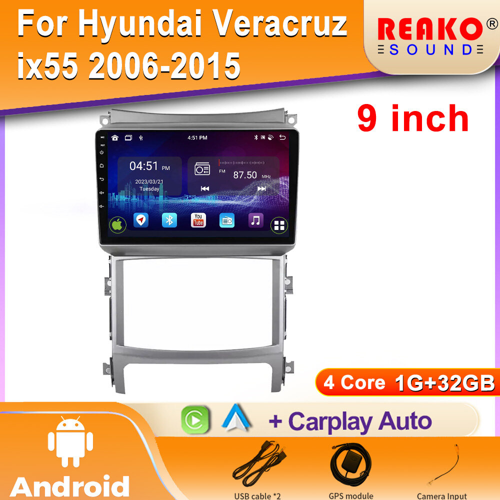 Магнитола для Hyundai Veracruz ix55 2006-2015 , с камерой заднего вида. IPS экран 9 дюймов, Wifi 2din с сенсорным экраном, usb и блютузом.