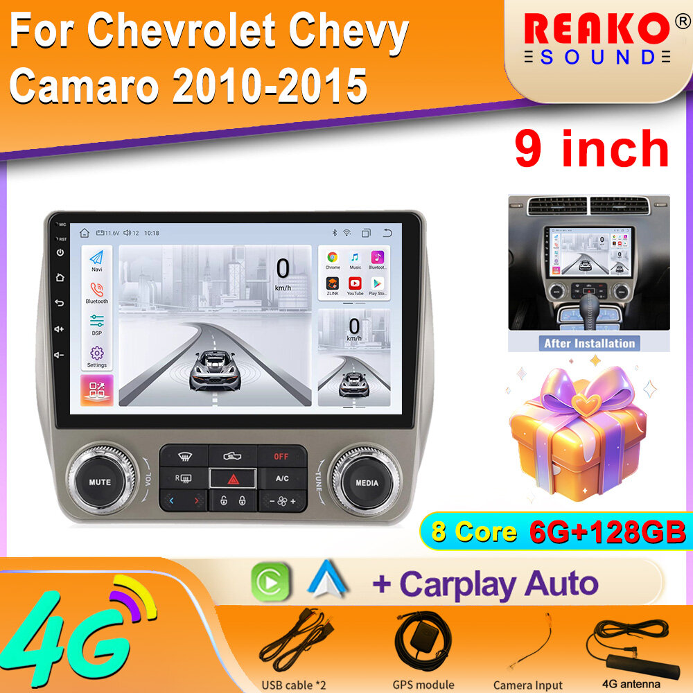 Магнитола для Chevrolet Chevy Camaro 2010-2015, с камерой заднего вида. IPS экран 9 дюймов, Wifi 2din с сенсорным экраном, usb и блютузом.