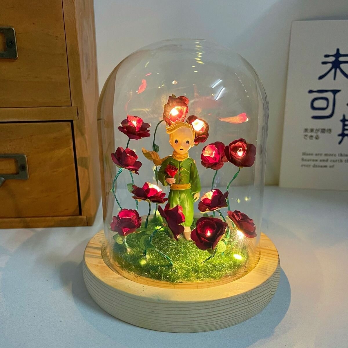 Ночник DIY "Маленький принц", стеклянный плафон, питание от батареек, желтый свет