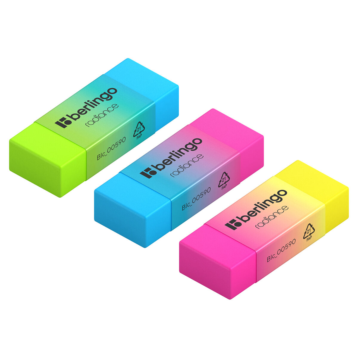 Комплект 30 шт, Ластик Berlingo "Radiance ", прямоугольный, цвета ассорти, 50*18*10мм