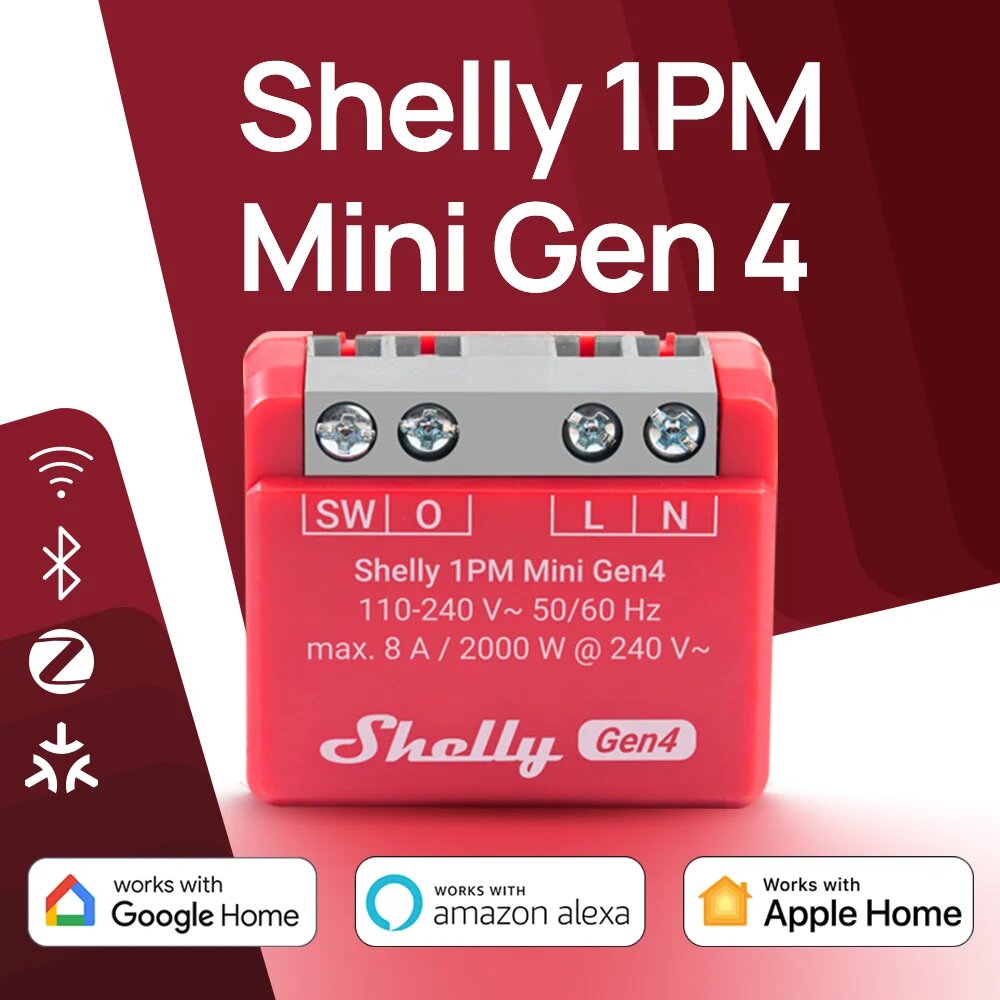Shelly 1PM Mini Gen4 Zigbee Smart Switch 8A 2 Pcs