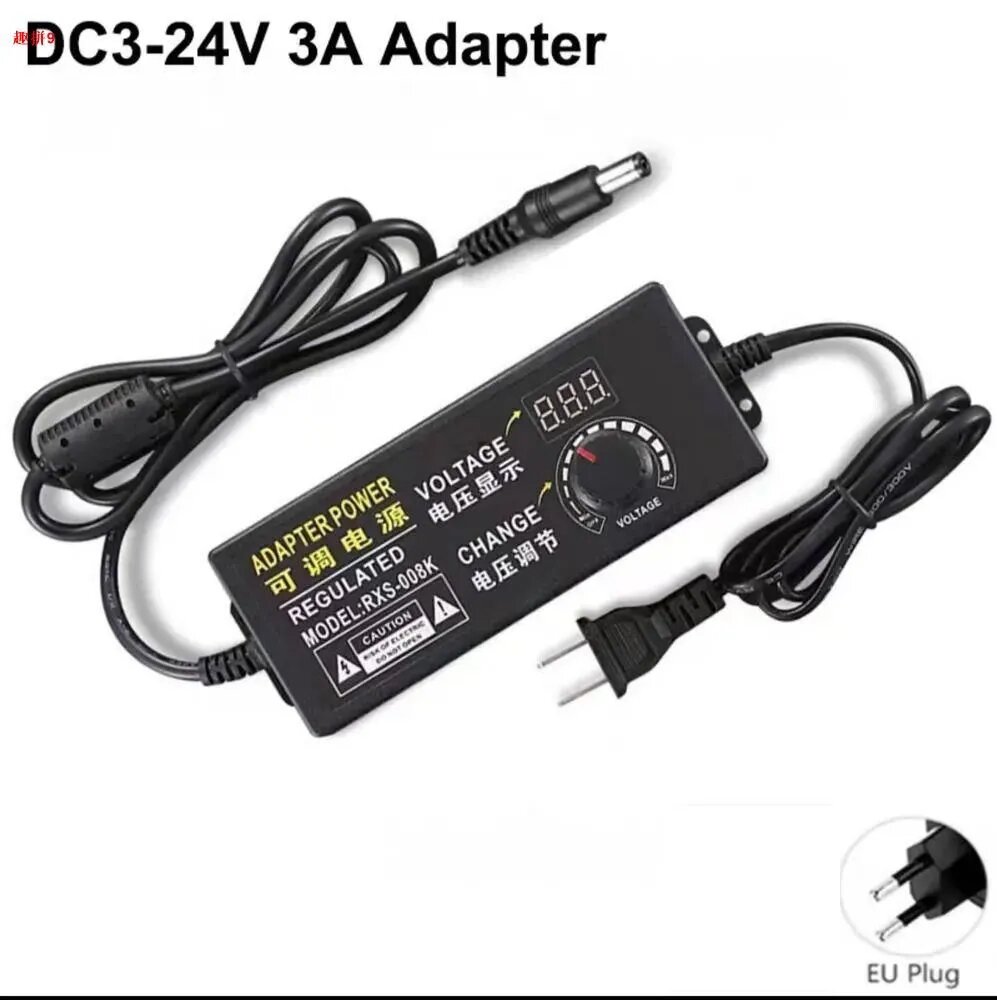Блок питания универсальный 3-24V 3A 5.5x2.5 с регулировкой выходного напряжения для терминалов . трансформаторов / светодиодных лент , систем видеонаблюдения / маникюрных ламп