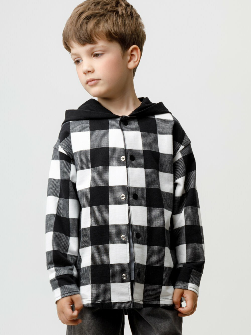 Рубашка КР 302681/черный,клетка виши