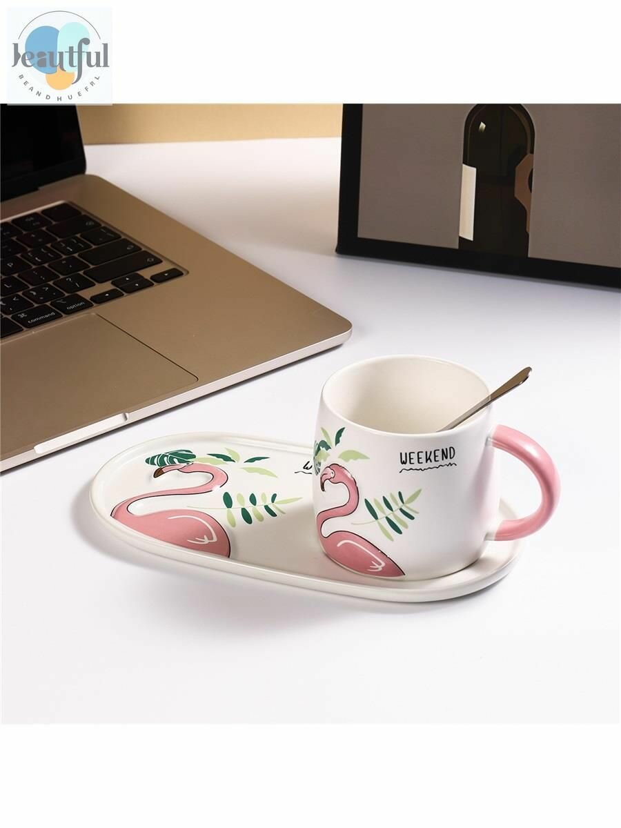 Чайный набор для чаепития "Тропики", чайная пара, кружка для кофе и чая, блюдце и ложка, чашка с блюдцем,1,400