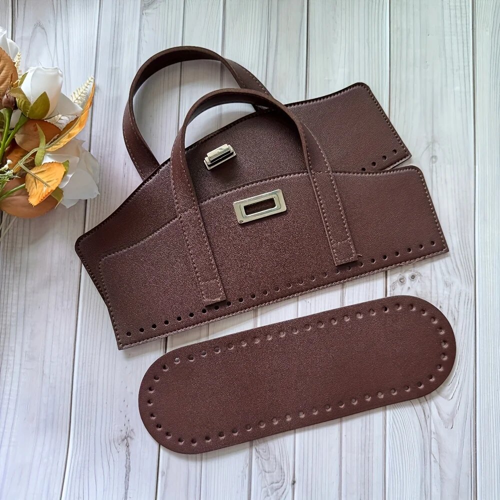 Набор из 2 шт, днище сумок из материала Nappa 8*26 с ручками, изготовление кошельков своими руками, сумка для вязания крючком Коричневый, Dark Brown