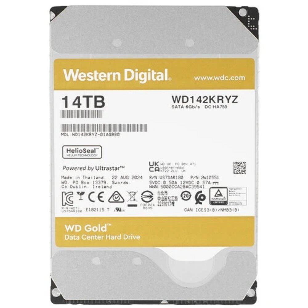 Жесткий диск 14TB WD Gold (WD142KRYZ) SATA III 6 Gb/s, 7200 rpm, 256Mb buffer