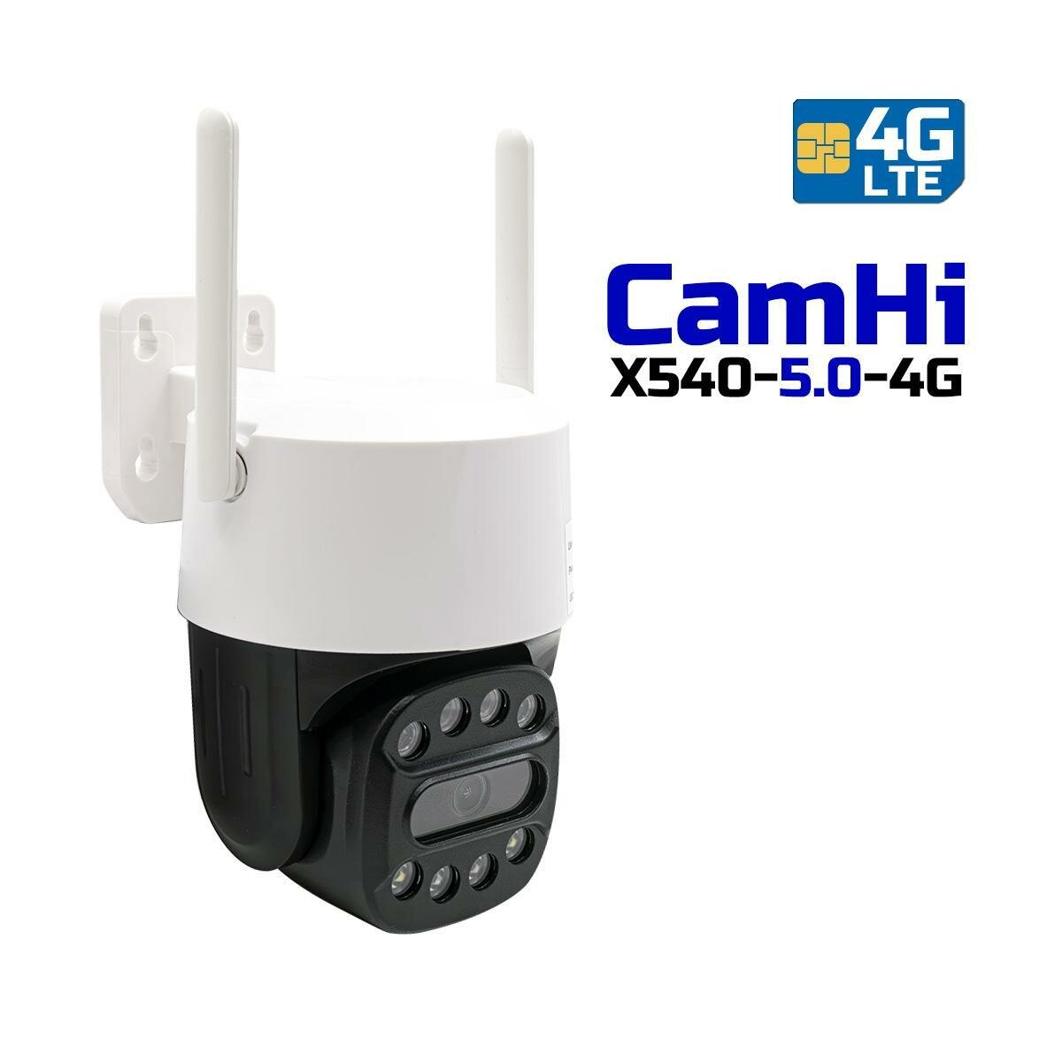 Уличная беспроводная поворотная 4G-SIM IP камера видеонаблюдения 5Mp CamHi X540-5.0-4G (K6631RU) для дома с записью на SD карту, с детекцией человека