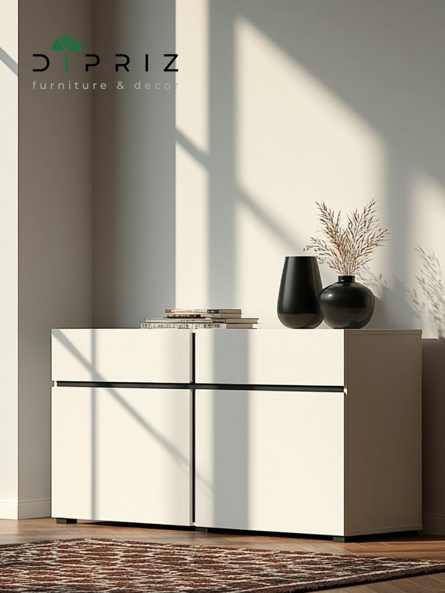 Комод 119х40х78, Line, с ящиками для одежды, в спальню прихожую, под телевизор, белый, Dipriz