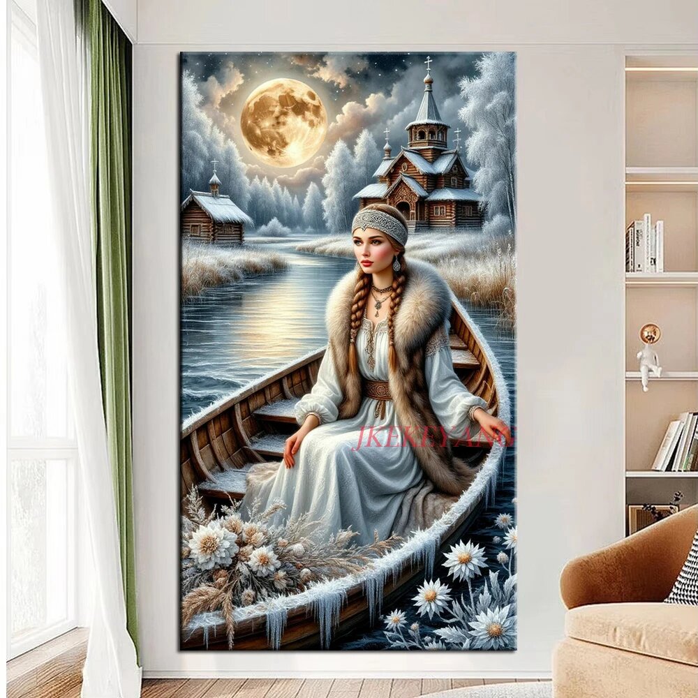 Алмазная живопись JKEKEYANG "Индийская женщина и волк" square 40x80cm, J4451-3