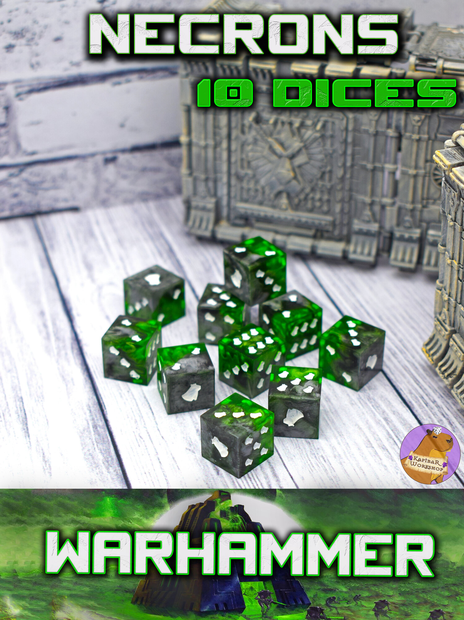 "Necrons" Дайсы Игральные кубики для настольных игр и варгеймов (Warhammer Dice Set) 10 D6 15мм.