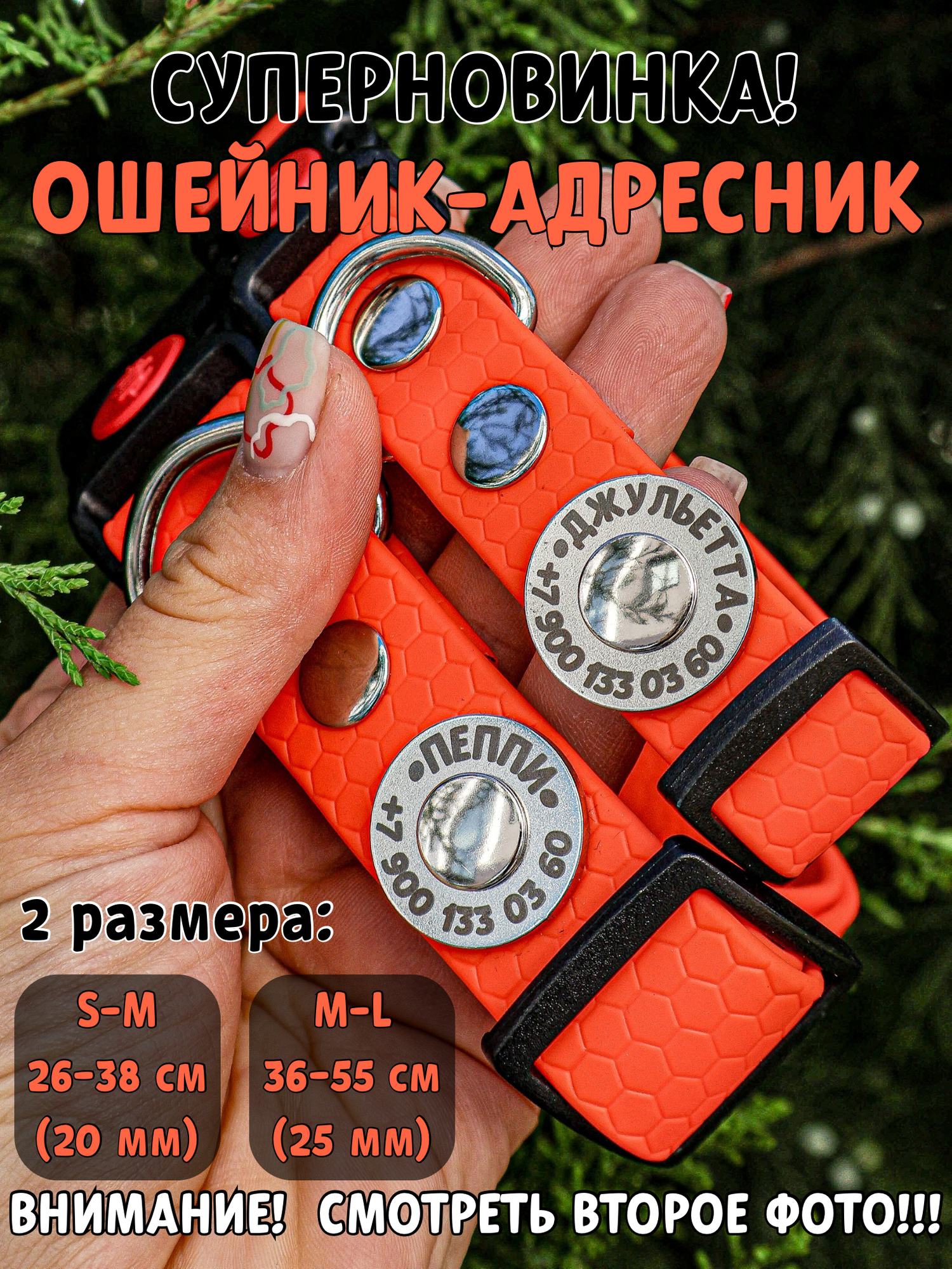 Биотановый ошейник - адресник для средних и крупных пород 25мм (36-55см), DOG JOYS