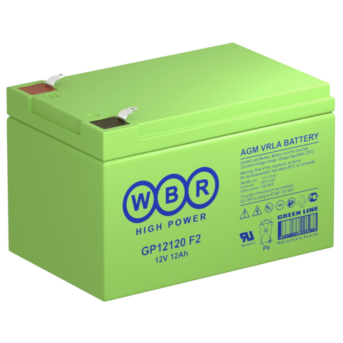 Аккумуляторная батарея WBR GP 12120 F2, для ИБП, 12 В, 12 А·ч