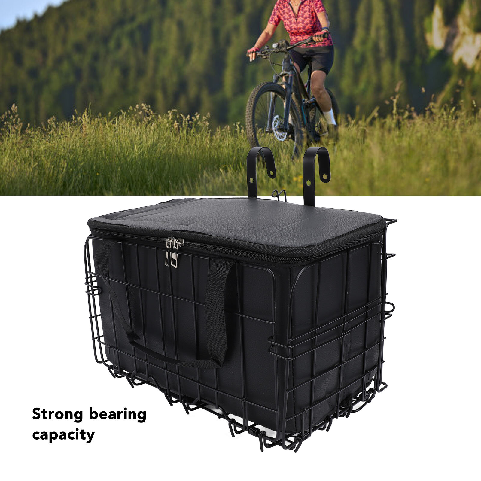 Корзина для велосипеда спереди со съемным вкладышем, большая железная корзина для горного велосипеда для перевозки домашних животных, фруктов, продуктов, черного цвета