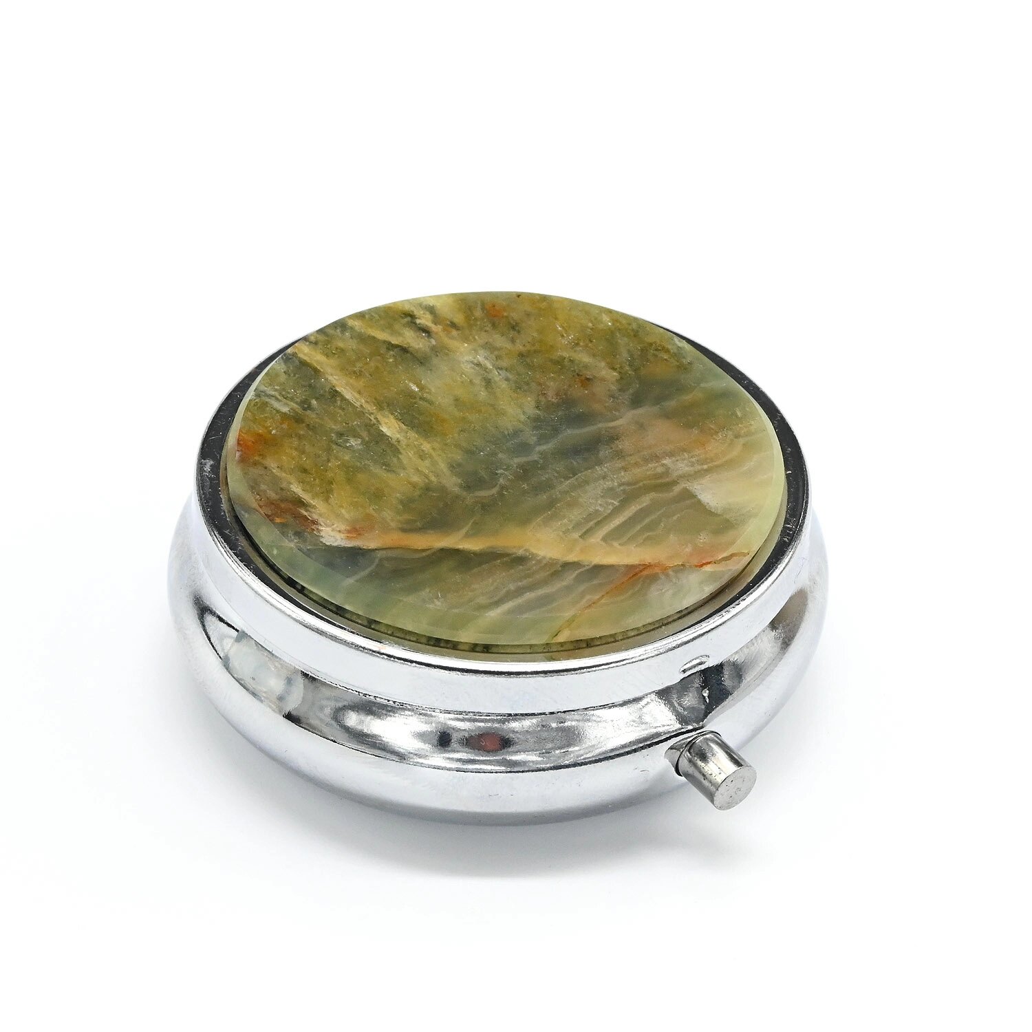 Контейнер Утро-День-Вечер с накладкой из агата переливт, круглая, серебристый