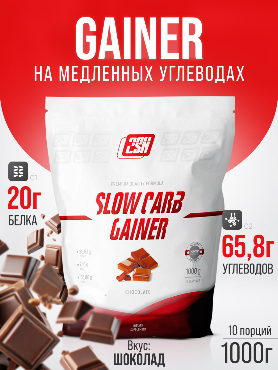 Гейнер для набора мышечной массы с медленными углеводами 2SN Slow Carb Gainer 1000г Шоколад