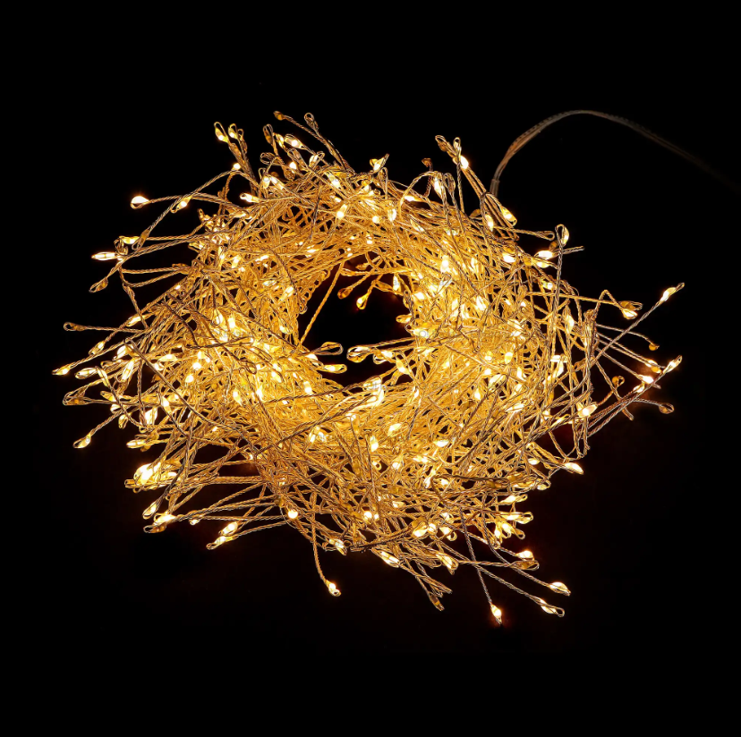 Гирлянда нить Хвойная Лапа/Мишура с пультом управления 30 м, серебристый провод, желтый свет