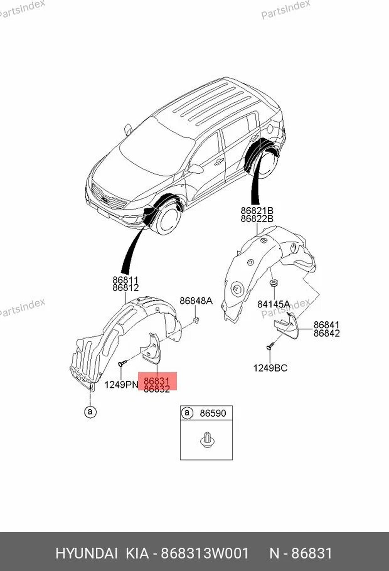 Брызговик колеса передний левый, HYUNDAI/KIA/MOBIS 868313W001