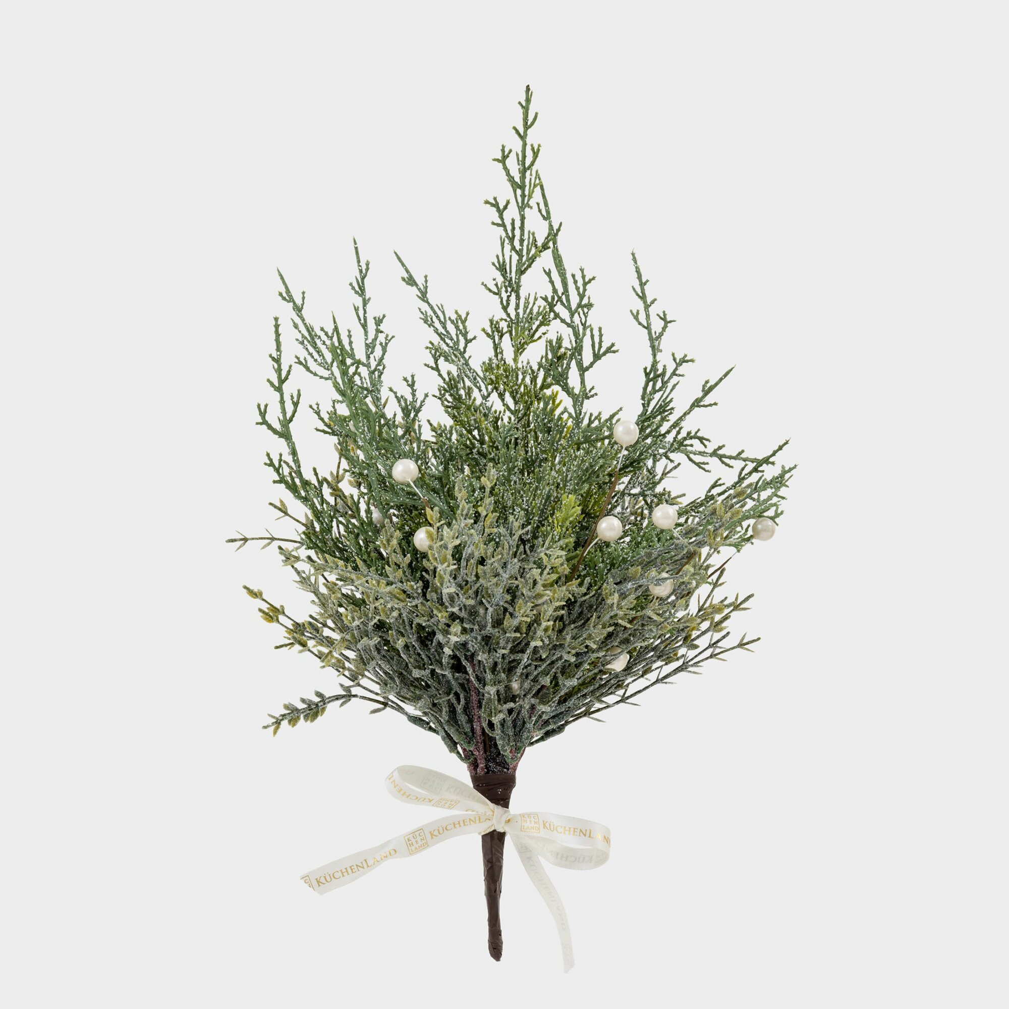 Букет декоративный, 40 см, пластик, Хвоя с белым жемчугом, Conifer pearl decor