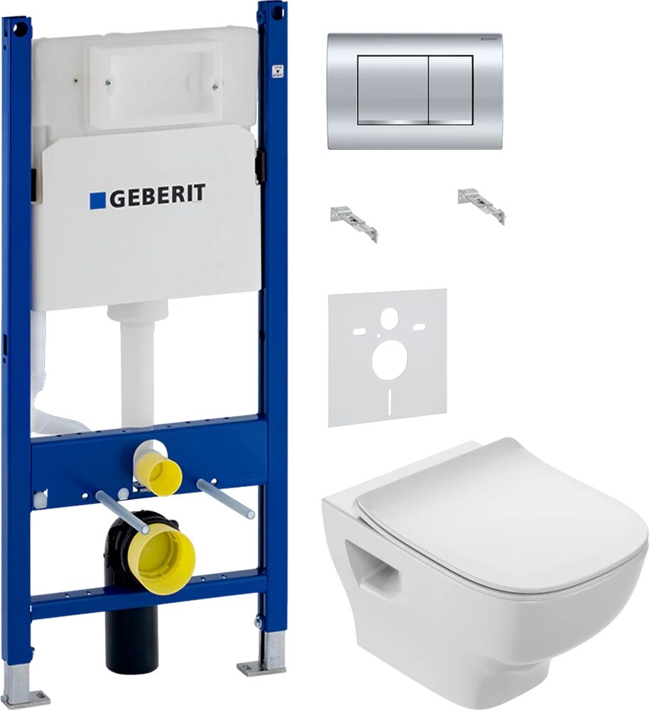 Комплект 4 в 1 Унитаз подвесной Jacob Delafon Struktura EDF102-00 / Сиденье E70025-00 с микролифтом / Инсталляция с кнопкой Geberit Duofix Delta 458.163.21.1 цвет хром, Звукоизоляция 156.050.00.1