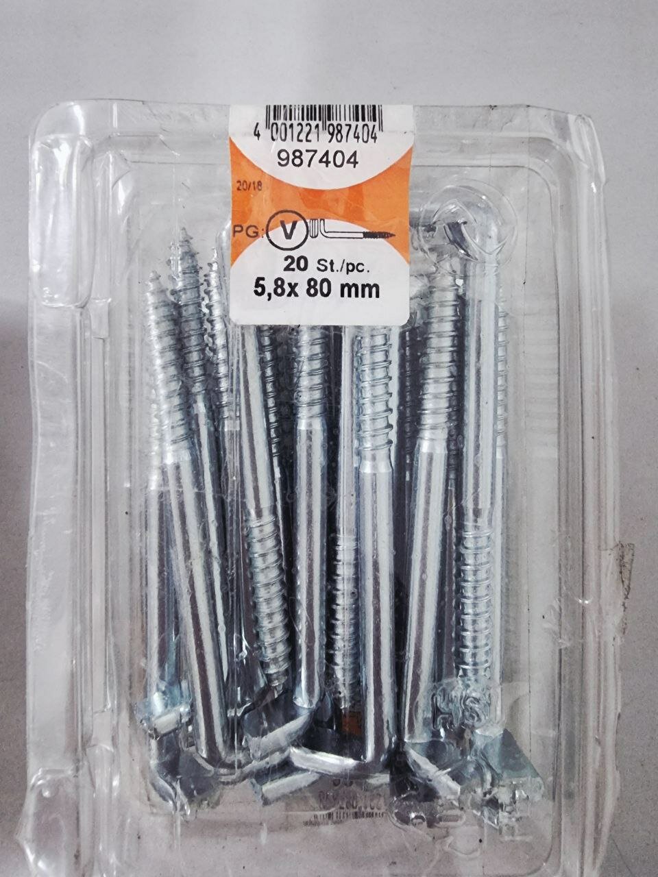 Шуруп крюк костыль крепежный 5,8*80 (1уп-20 шт ) HSI, Германия