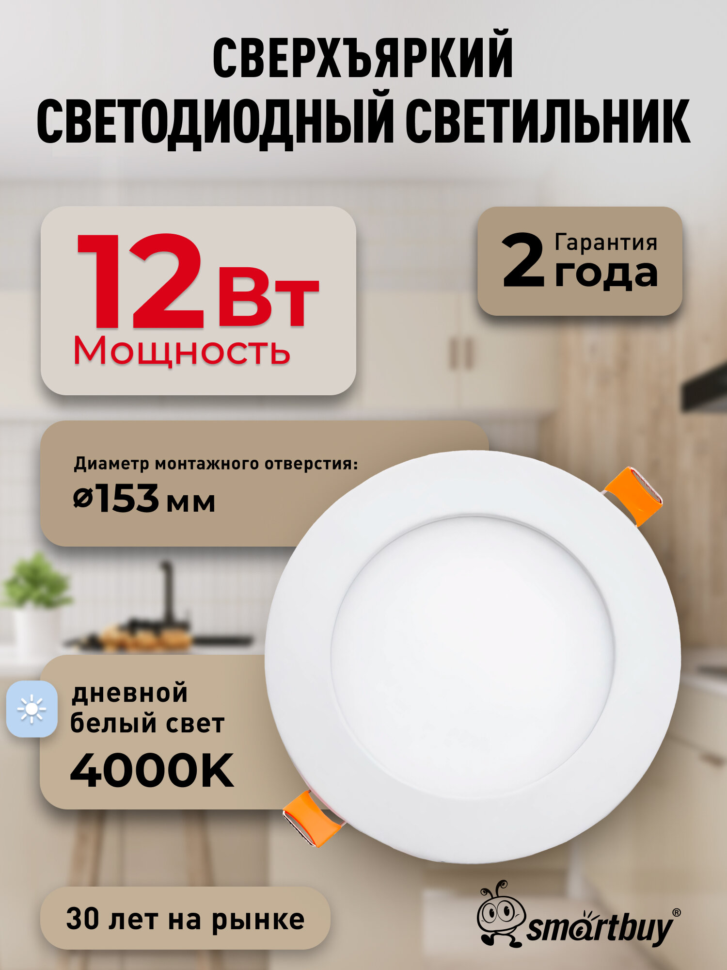 Встраиваемый светильник DL Smartbuy-12w/4000K/IP20