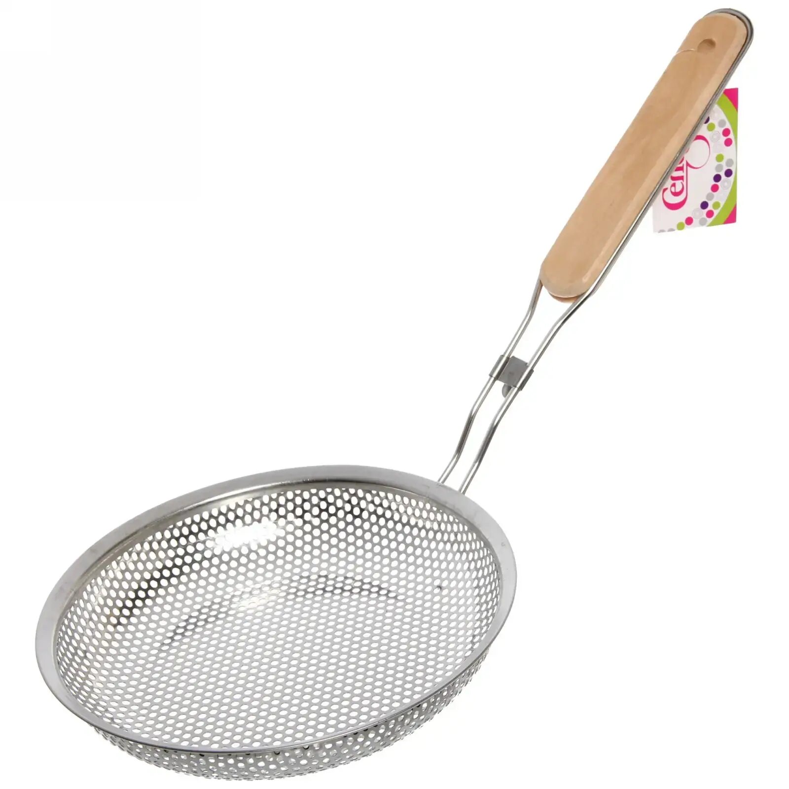 Шумовка из нержавеющей стали, d18 см, деревянная ручка, отверстие для подвешивания