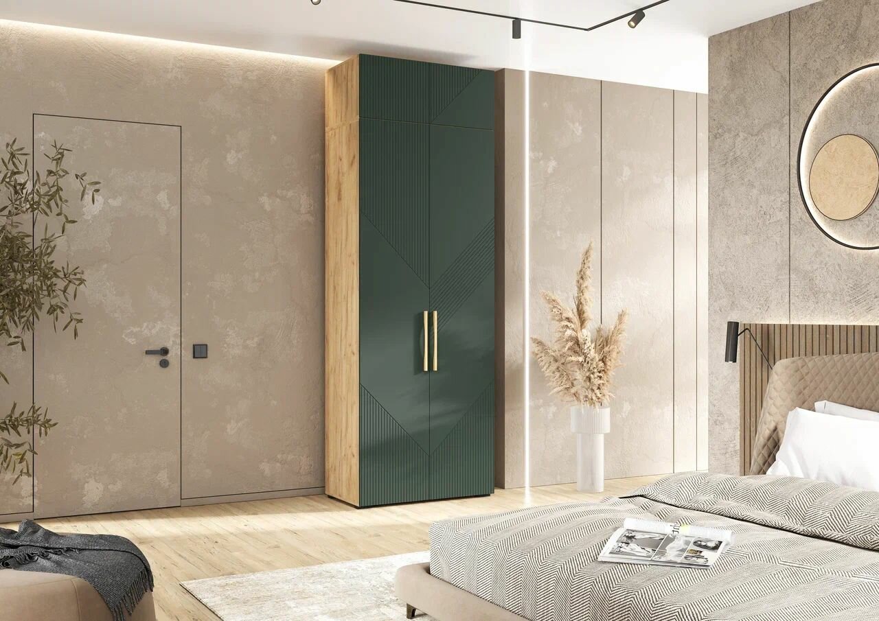 Шкаф Ирис 2-х ств. с антресолью 90 см. Браш Мени Грин, Дуб Крафт