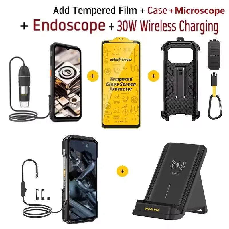 Прочный телефон Ulefone Armor 28 Pro 5G AI, 16 ГБ + 512 ГБ, 10600 мАч, 6,67 дюйма, AMOLED, Android 15, 64 МП, 120 Вт, размер 7300, смартфон US Plug, Add All Accessories
