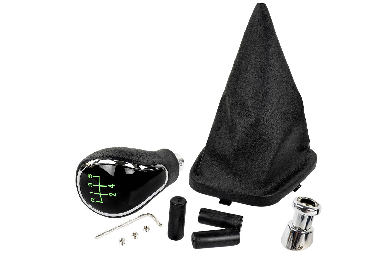 Ручка КПП хром, зеленая подсветка Sal-Man с пыльником на ВАЗ 2110, 2111, 2112